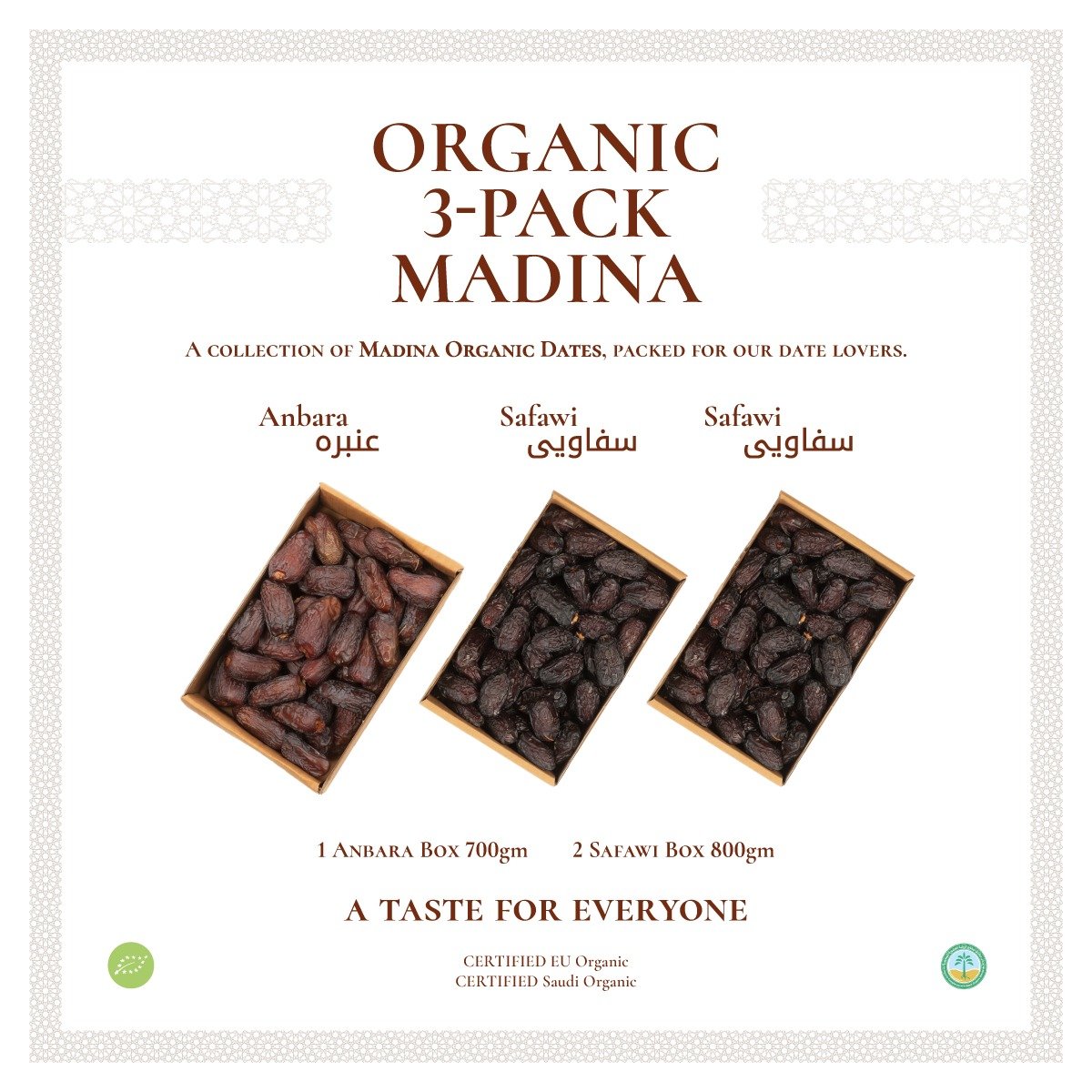 Organic 3 Pack-Madina (Anbara, Safawi) Dates | Tammar Dates | UAE
